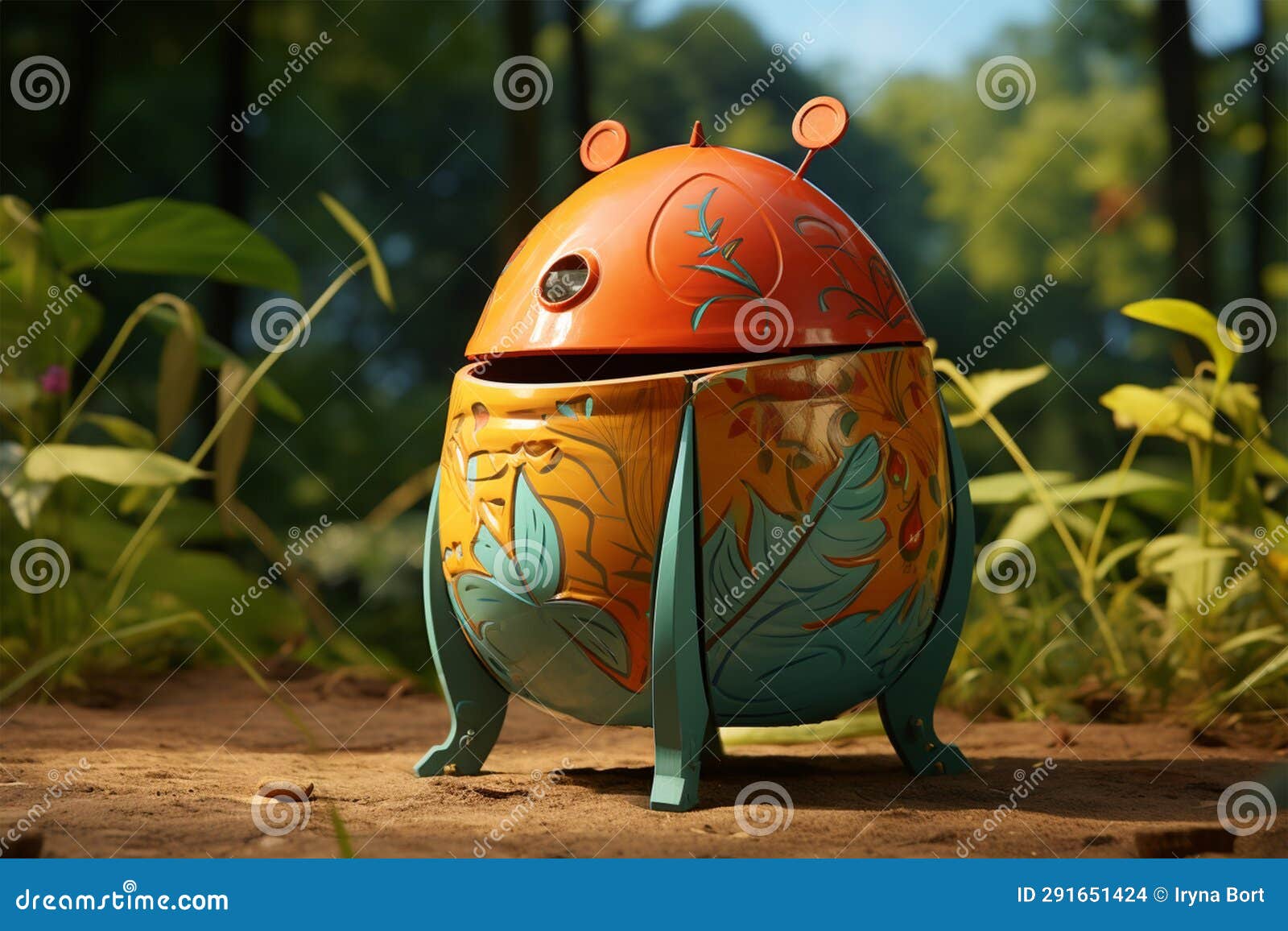 Funny Alien Waste Bin in Park Stock Illustration - Illustration of ...
