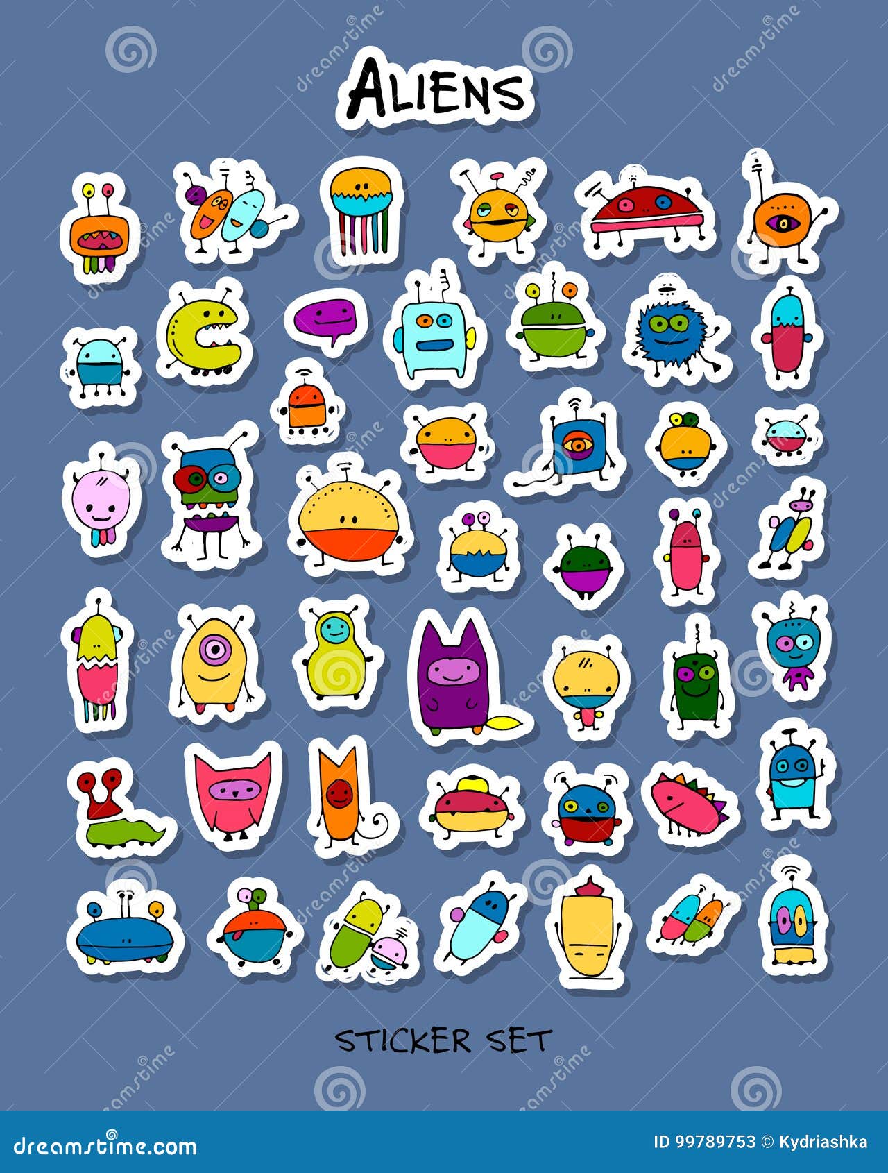 Funny Aliens, Sticker Set for Your Design Stock Vector - Illustration ...