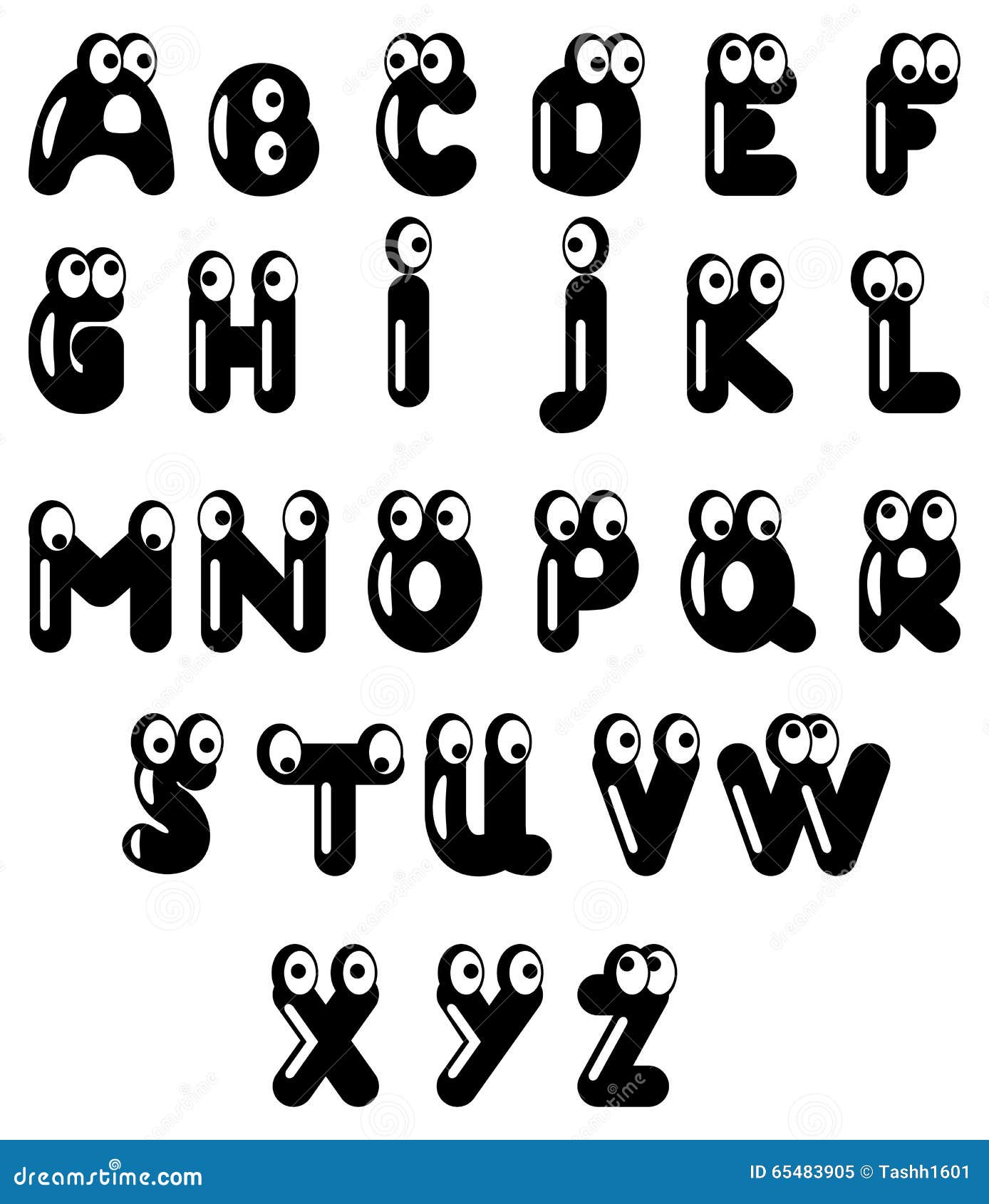 Funny alphabet with eyes stock vector. Illustration of collection ...