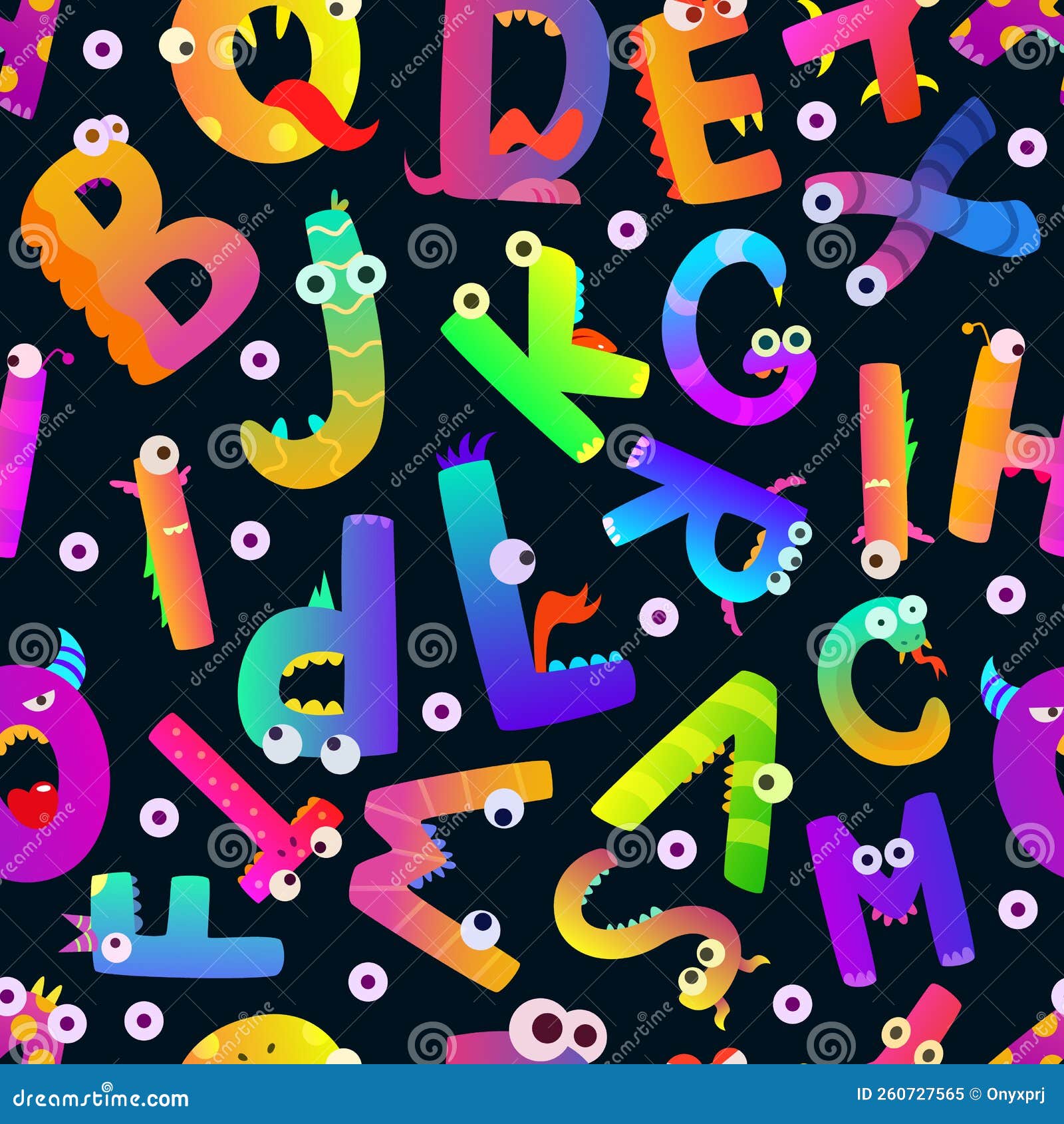 Funny Alphabet Pattern. Scary Letters and Characters on Different ...