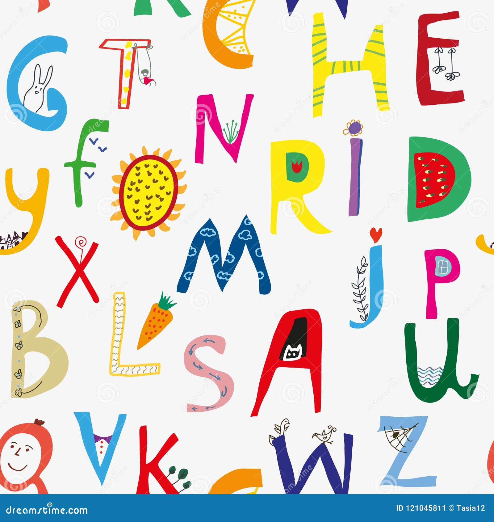 Funny Alphabet Seamless Pattern for Kids, Cute Deisgn. Vector ...