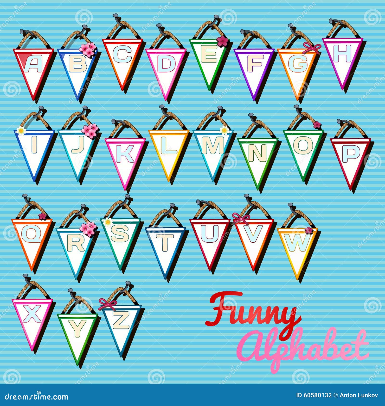 Funny Alphabet, Triangular Cards with Letters Stock Illustration ...