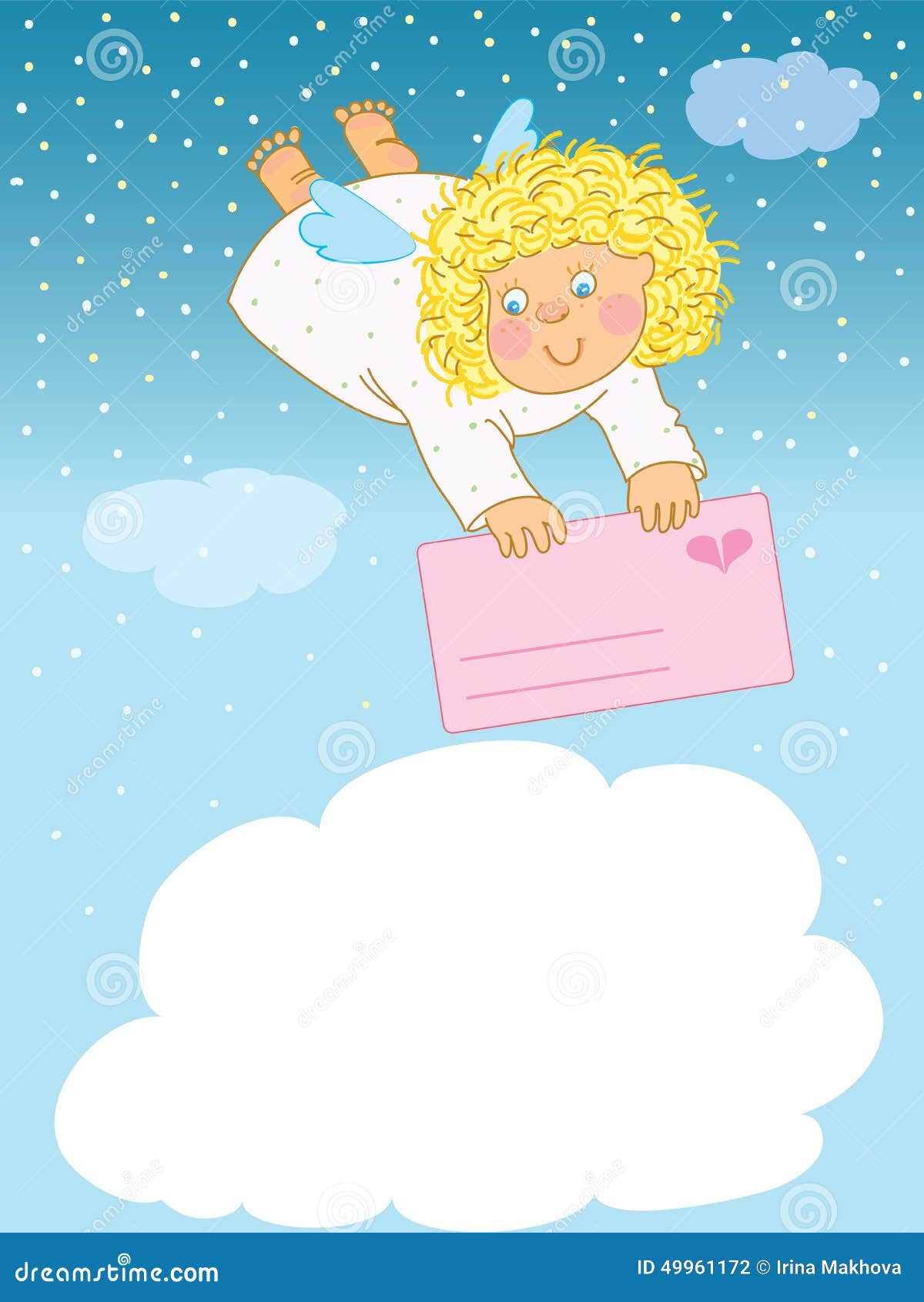 Funny Angel Sits On White Banner Vector Illustration | CartoonDealer ...