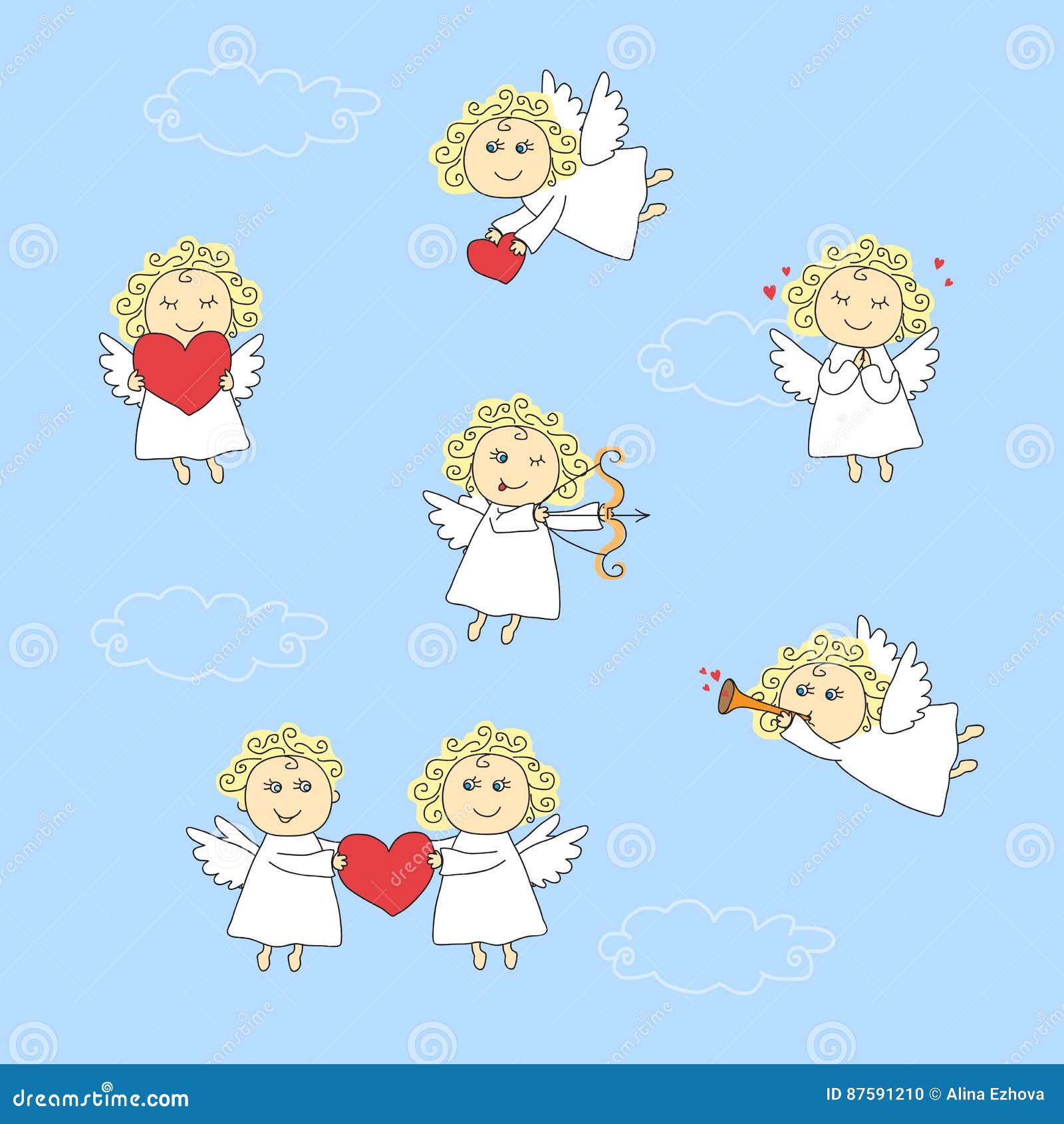 Funny angels in heaven stock vector. Illustration of curly - 87591210