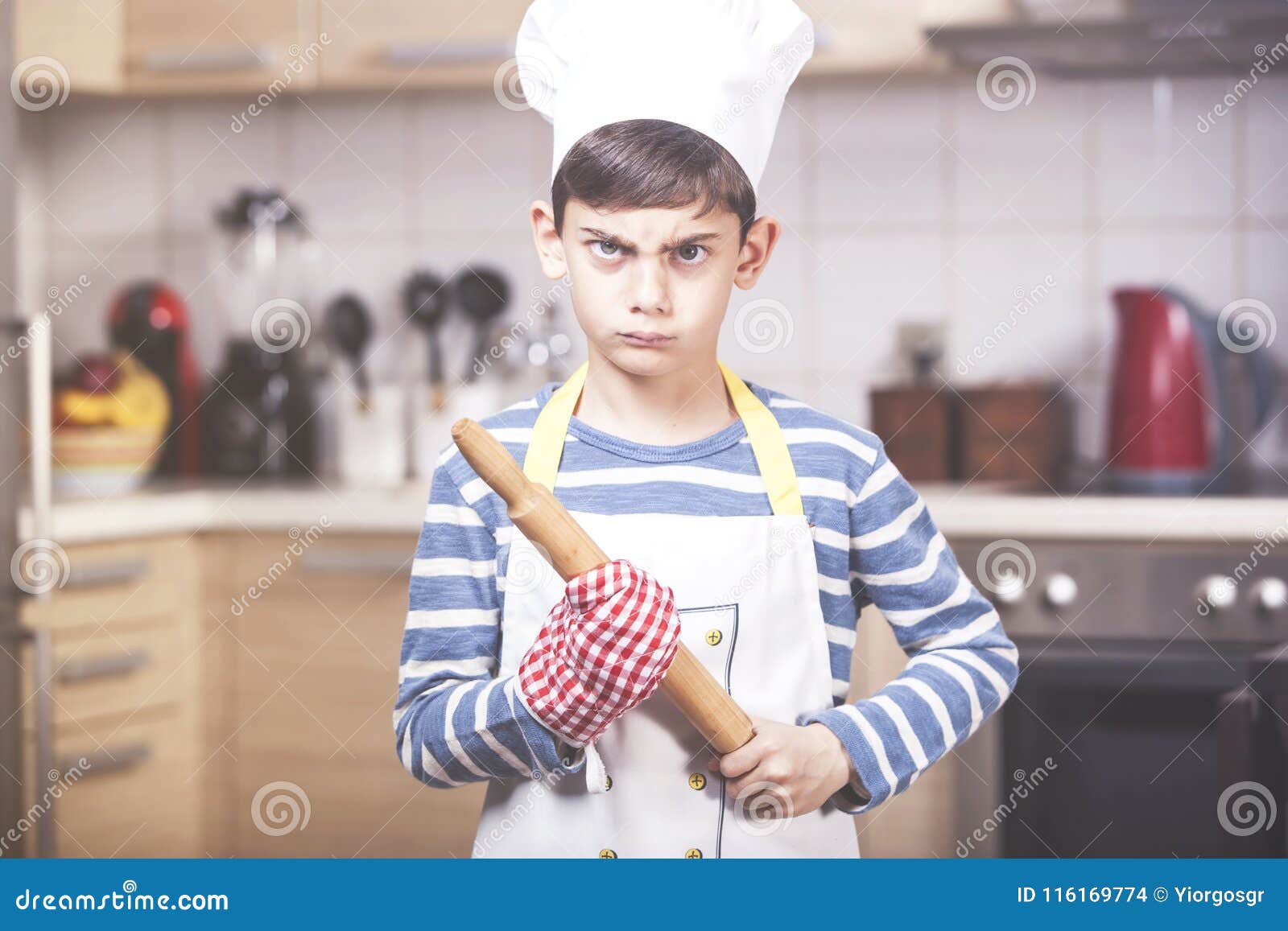 Angry Boy Chef in the Kitchen Stock Photo - Image of roller, home ...