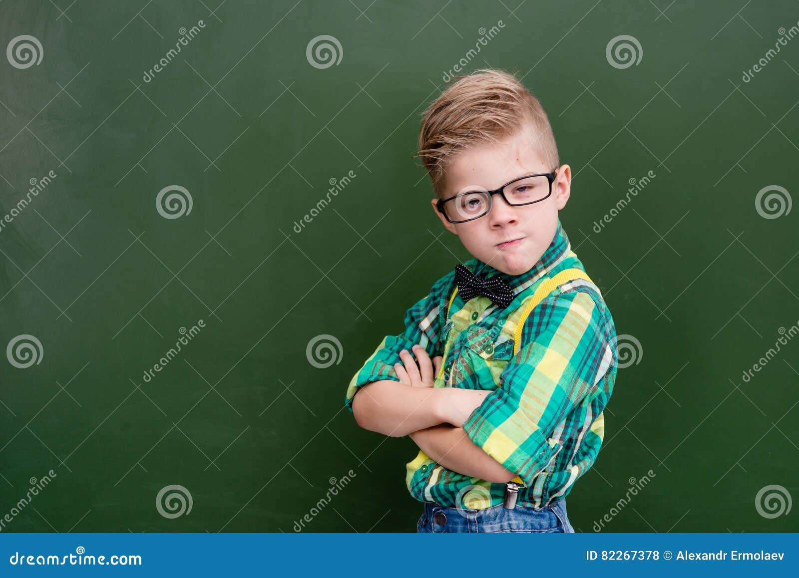 Funny Angry Nerd Near Empty Green Chalkboard Stock Photo - Image of ...
