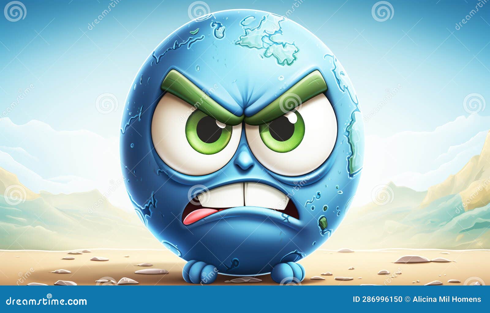 Funny Angry Planet Earth. AI Generated Stock Illustration ...