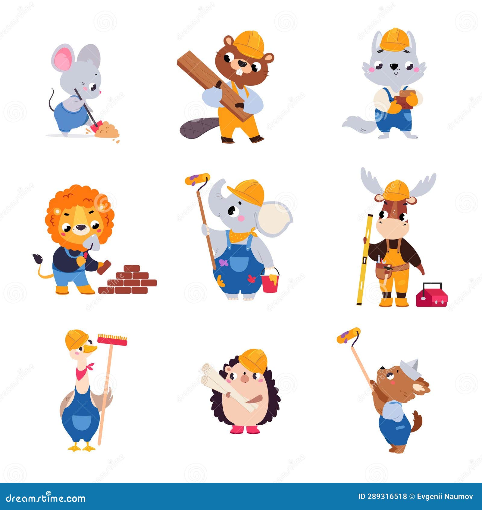 Funny Animal Builder Characters Working in Helmet Vector Set Stock ...