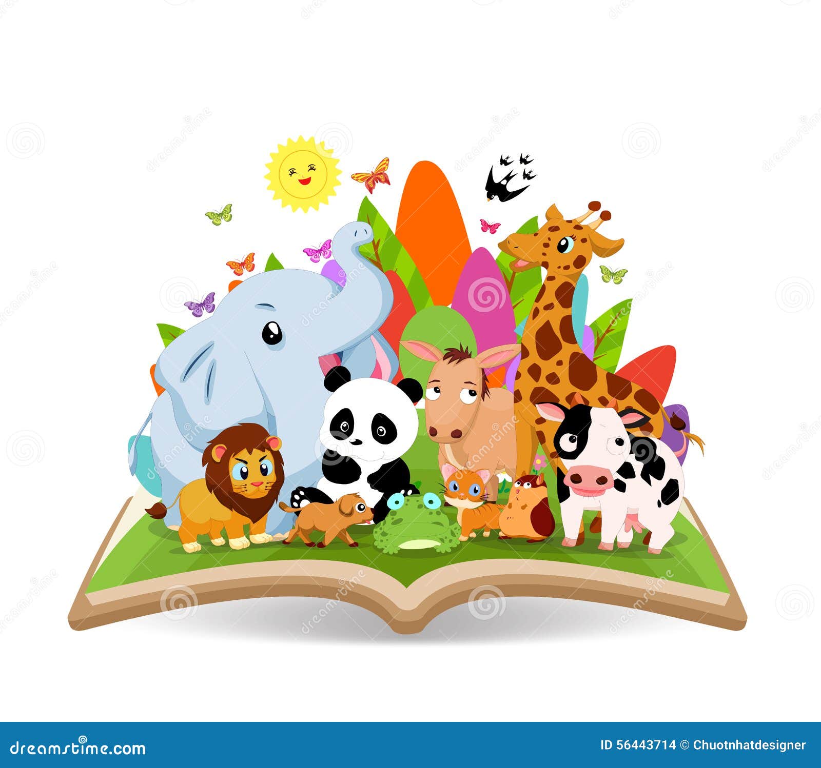 Funny Animal Cartoon in the Forest on the Book Stock Vector ...