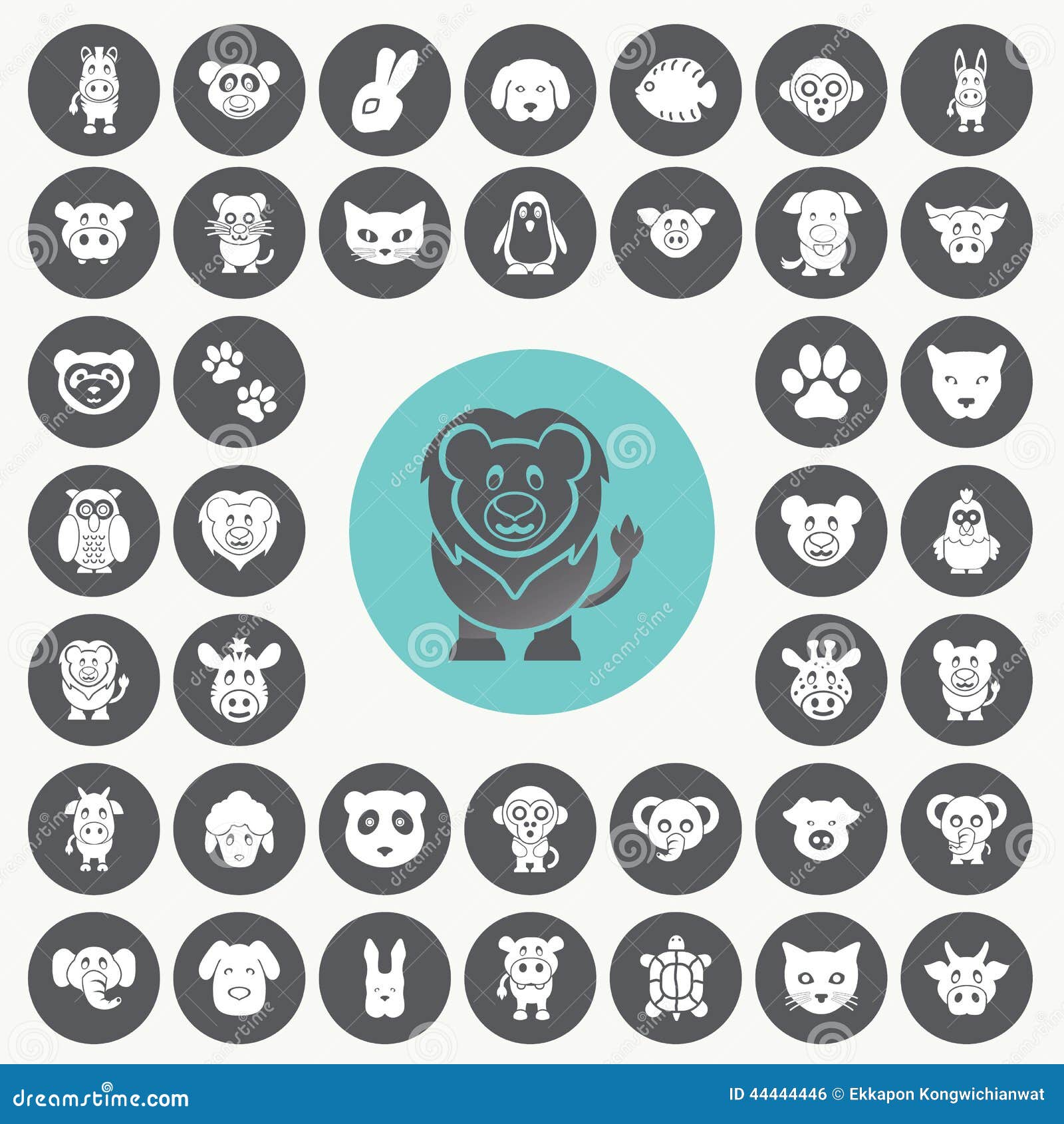 Funny Animal icons set. stock illustration. Illustration of monkey ...