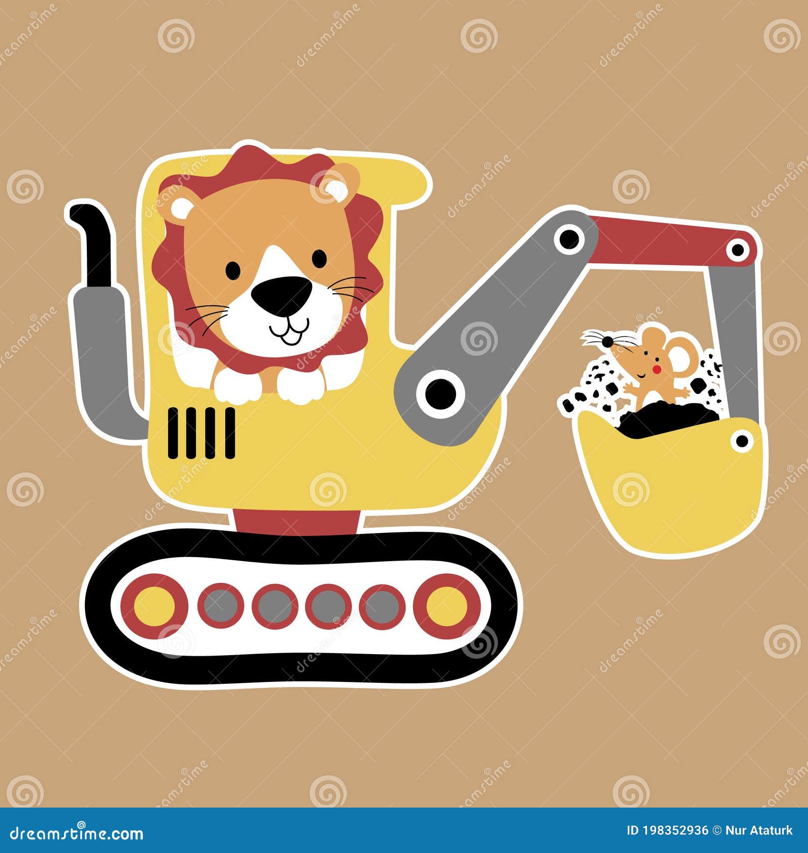 Funny Animals Cartoon on Construction Vehicle Stock Vector ...