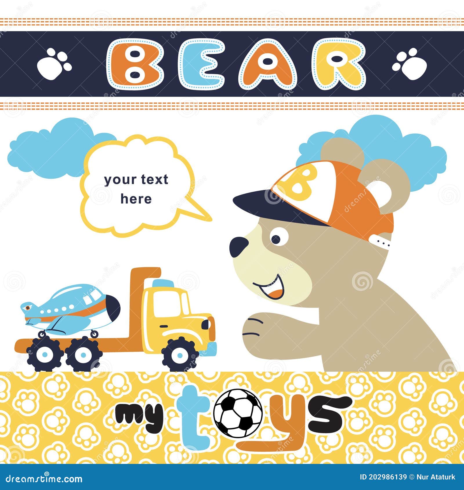 Funny Bear Cartoon with Its Toys Stock Vector - Illustration of playful ...