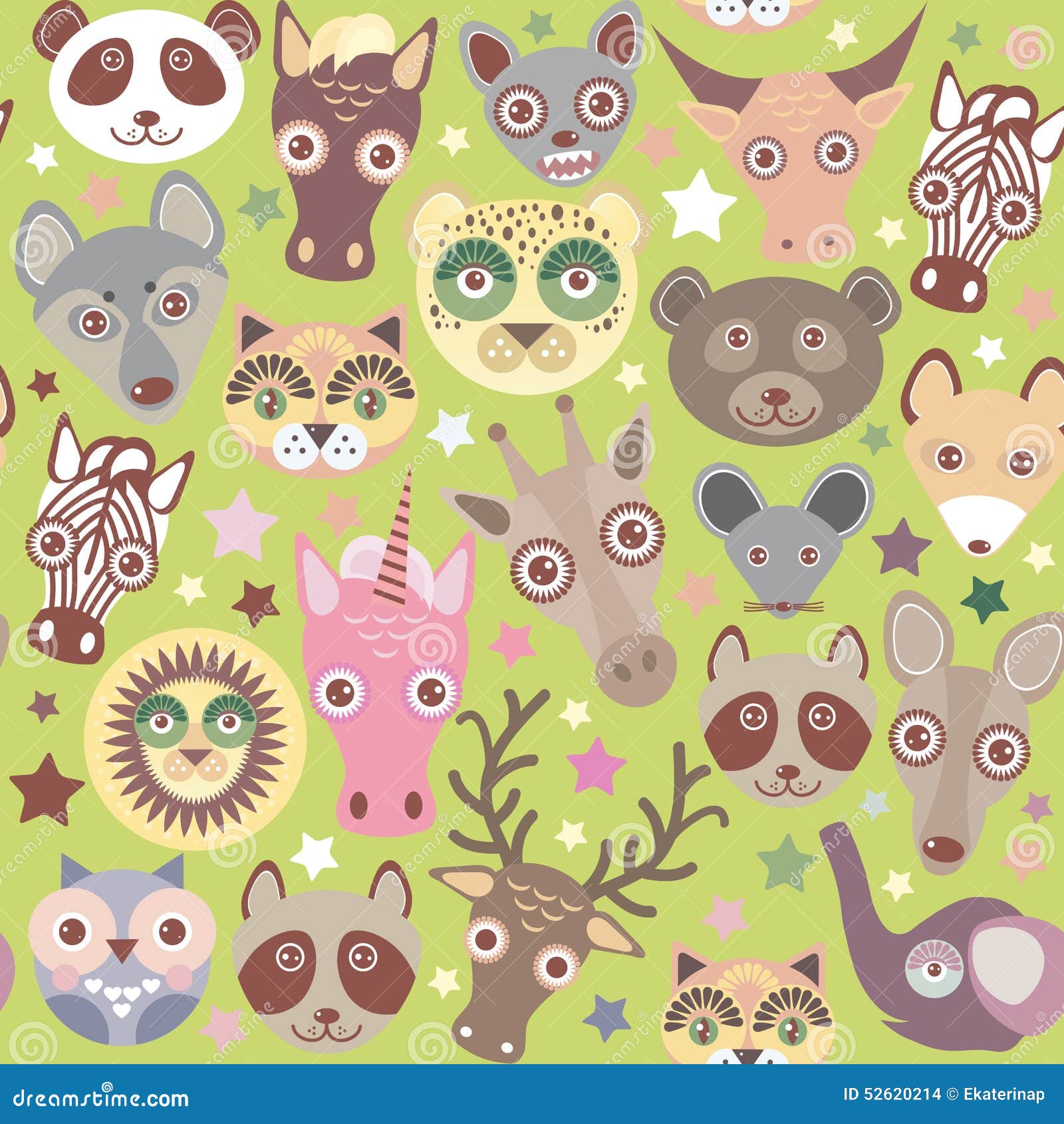 Funny Animals Muzzle Seamless Pattern Stock Vector - Illustration of ...