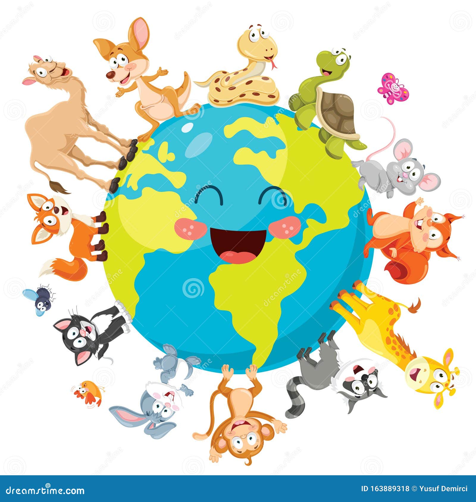 Funny Animals Standing on Earth Stock Vector - Illustration of nature ...