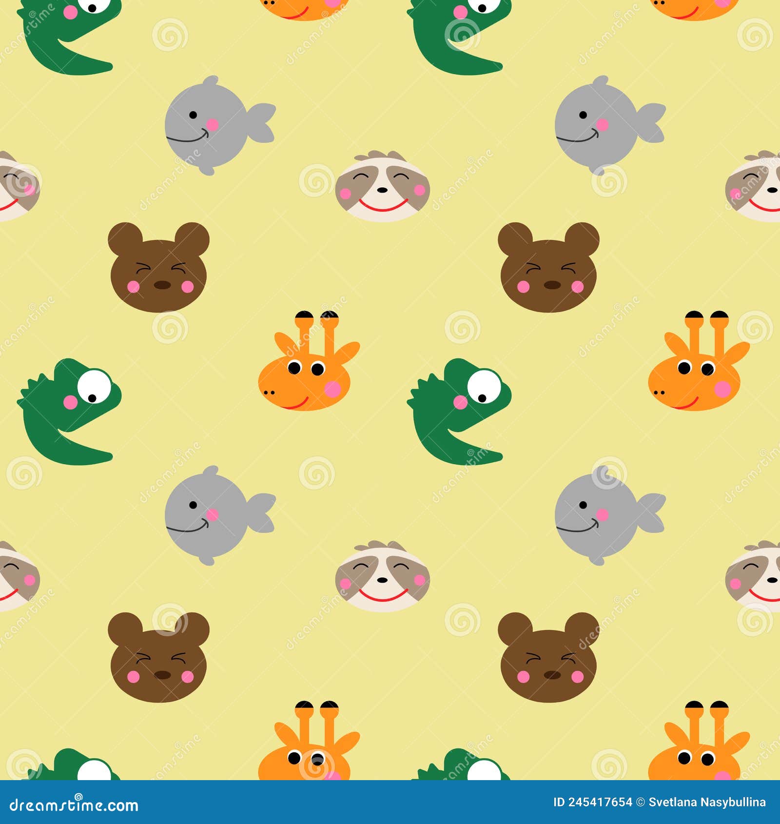 Funny Animals Vector Seamless Pattern Stock Vector - Illustration of ...