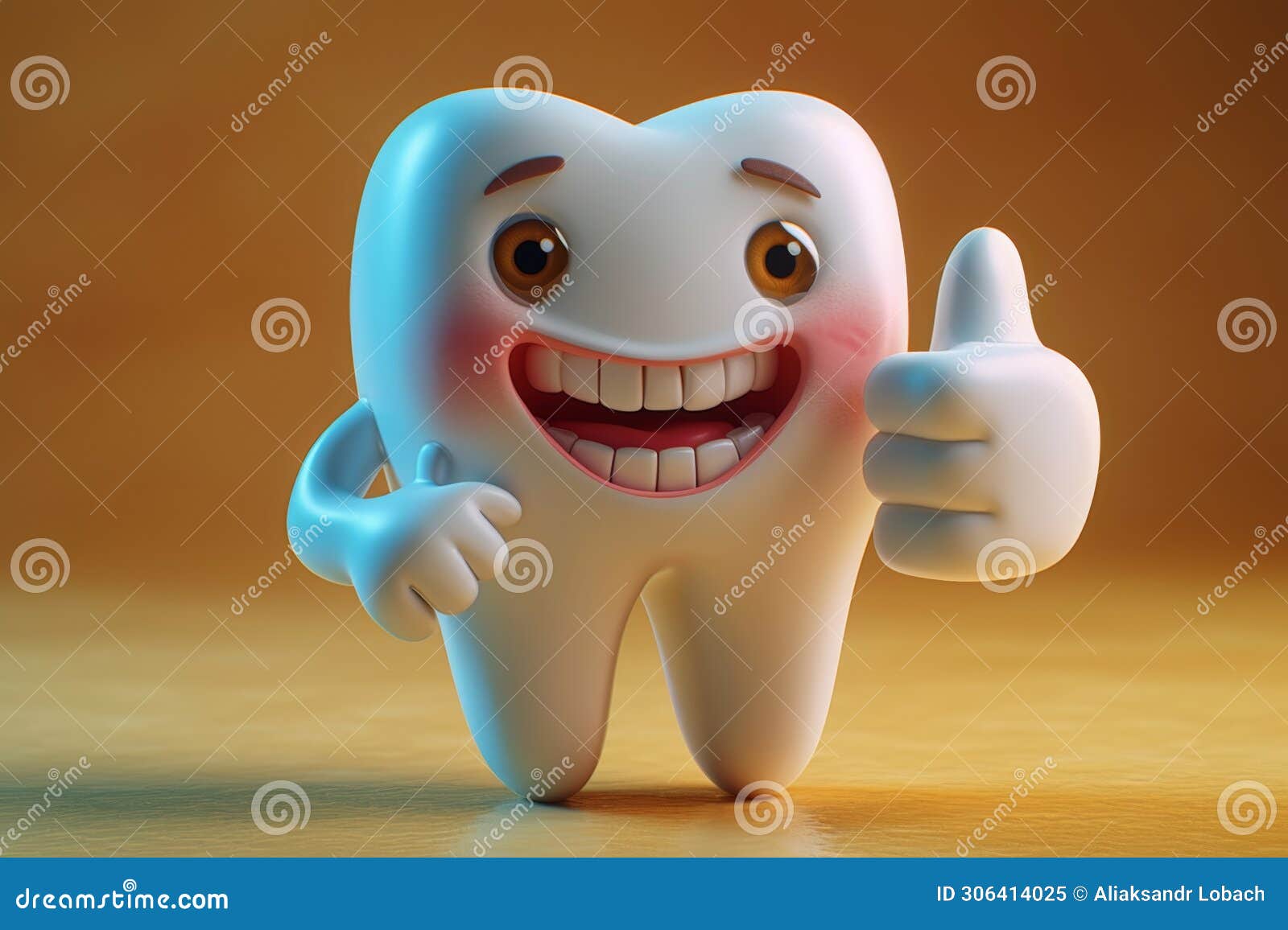 A Funny Animated Tooth Shows a Cool Gesture on an Orange Background. 3d ...