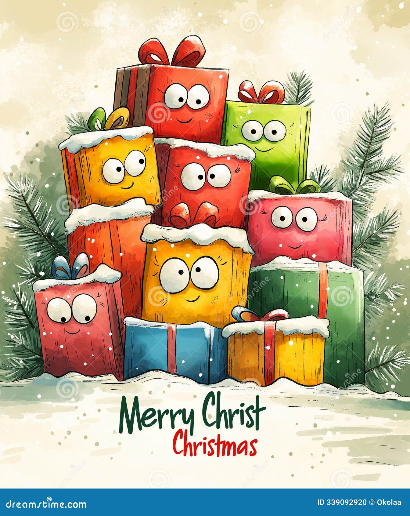 Funny Anthropomorphic Gift Boxes Characters with Faces Merry Christmas ...