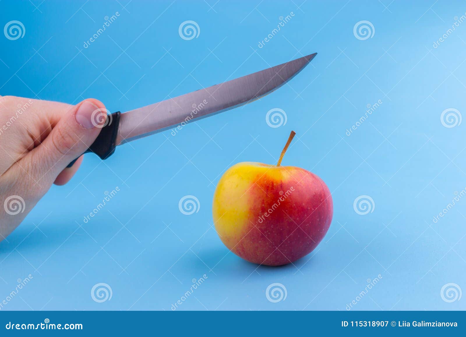 Funny apple with a knife stock image. Image of character - 115318907