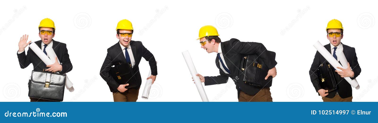 The Funny Architect with Drawings on White Stock Image - Image of ...