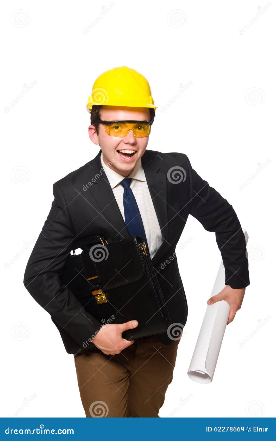 The Funny Architect with Drawings on White Stock Image - Image of ...