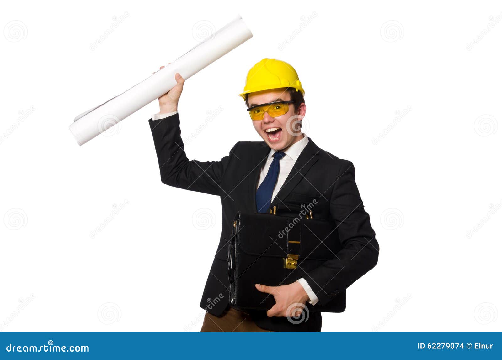 The Funny Architect with Drawings on White Stock Photo - Image of ...