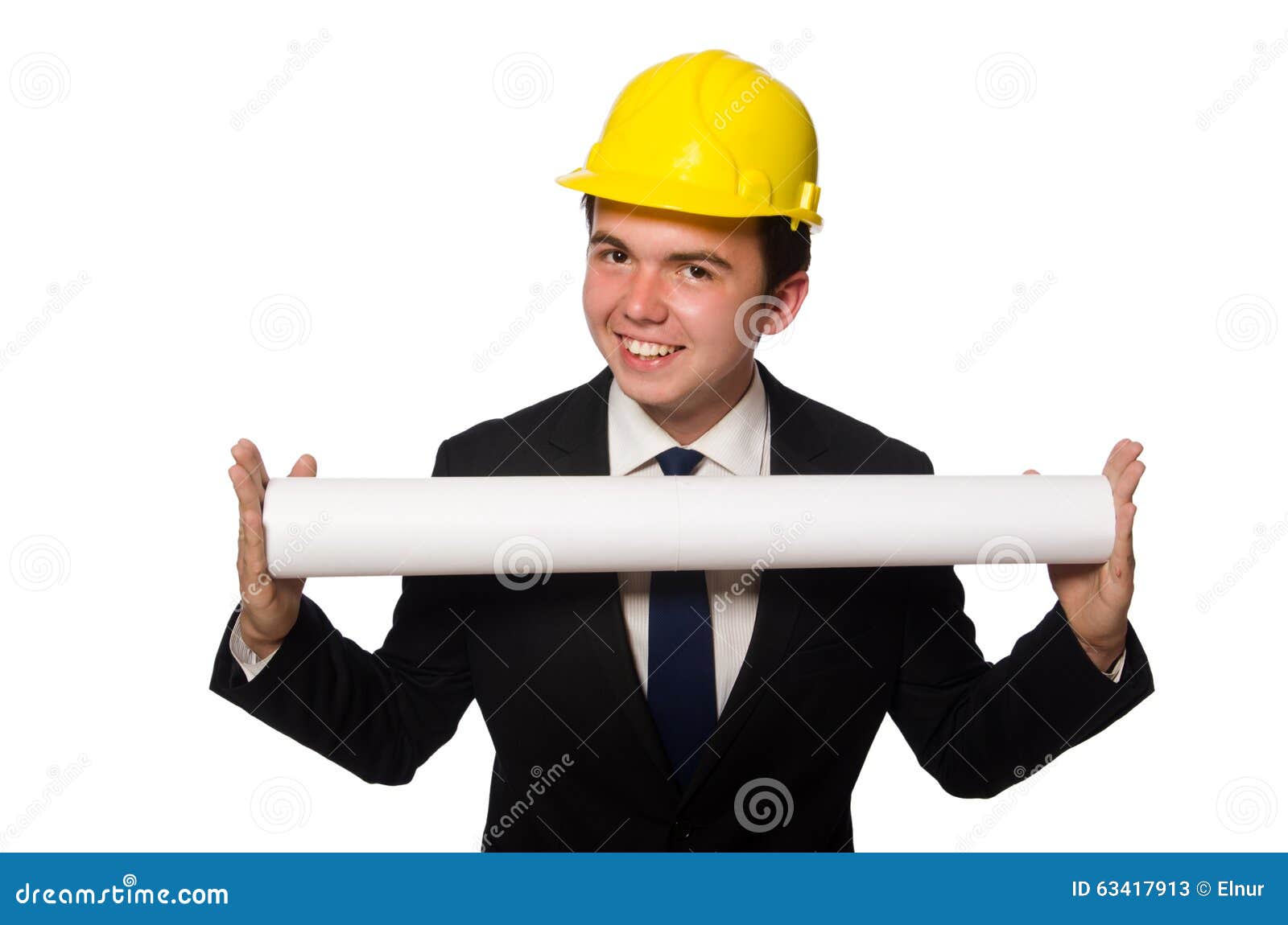 The Funny Architect with Drawings on White Stock Image - Image of ...