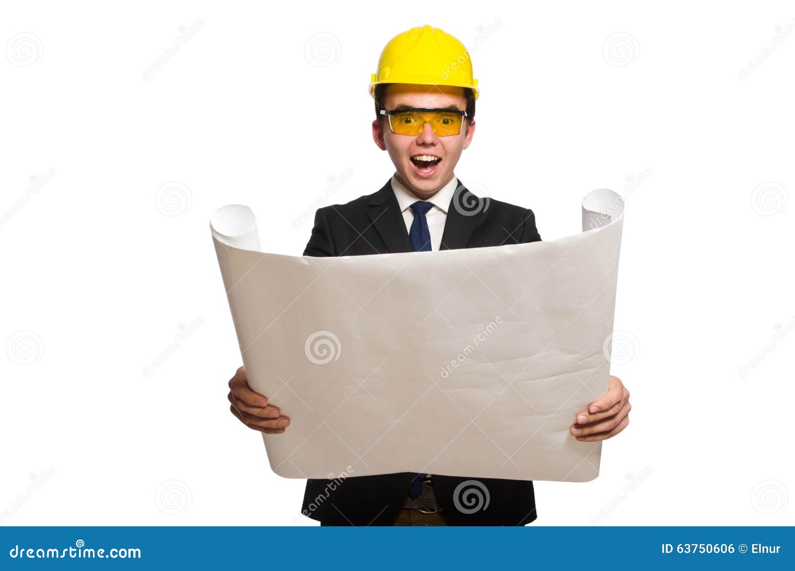 The Funny Architect with Drawings on White Stock Photo - Image of ...