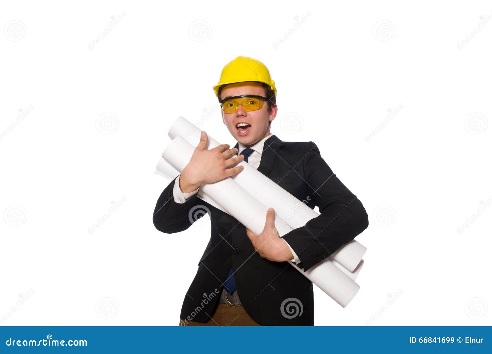 The Funny Architect with Drawings on White Stock Image - Image of case ...