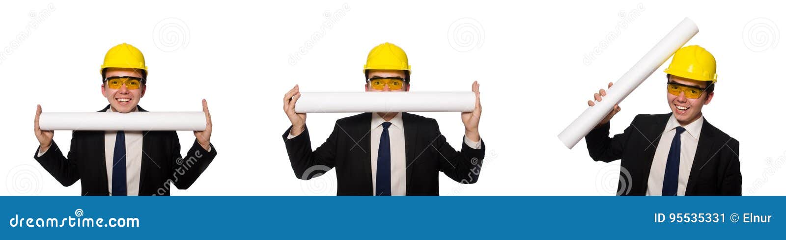 The Funny Architect with Drawings on White Stock Image - Image of funny ...