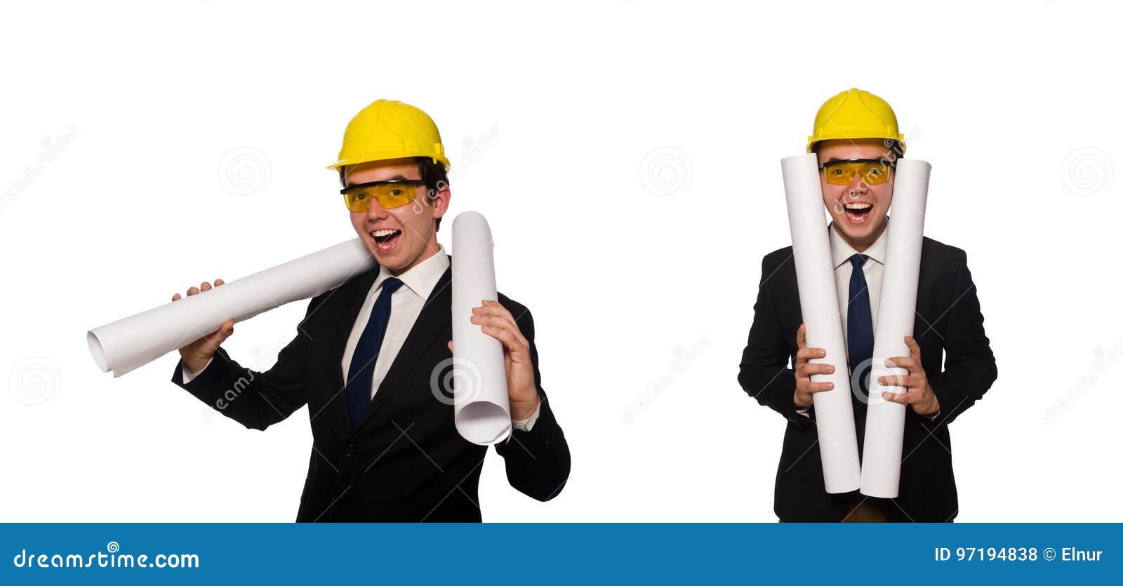 The Funny Architect with Drawings on White Stock Photo - Image of ...