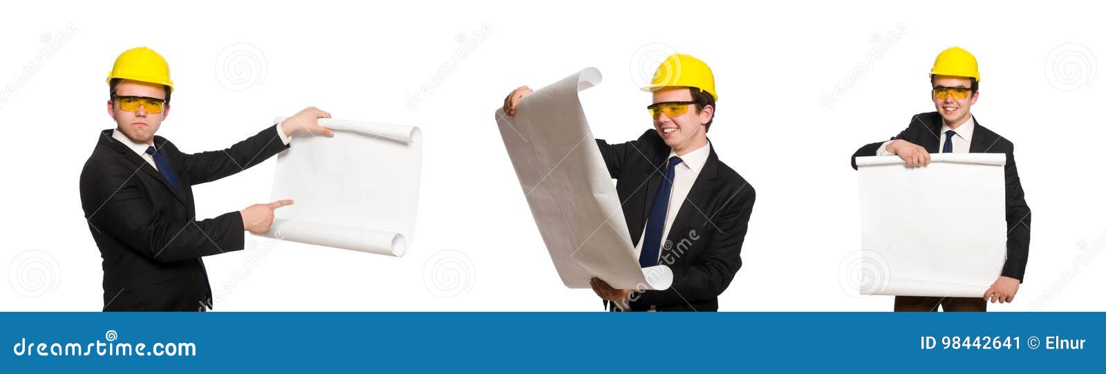 The Funny Architect with Drawings on White Stock Image - Image of ...
