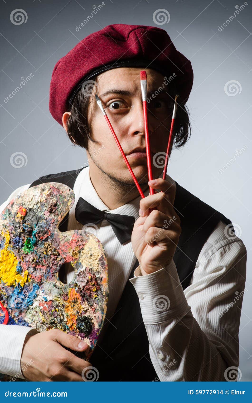 Funny Artist in Dark Studio Stock Photo - Image of artwork, humourous ...