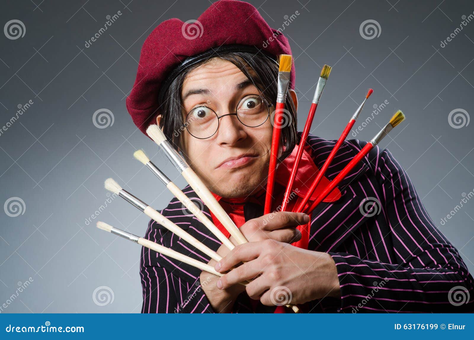 The Funny Artist with His Artwork Stock Image - Image of humor ...