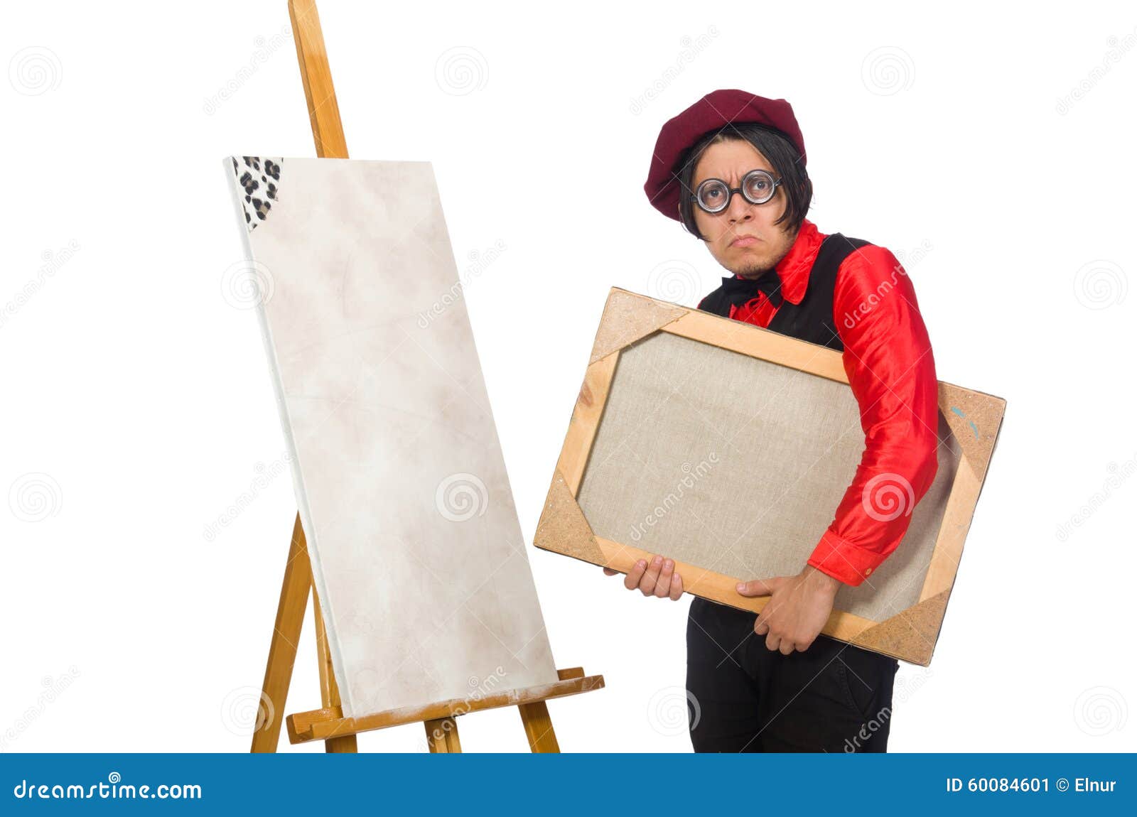 Funny artist on white stock image. Image of easel, inspiration - 60084601
