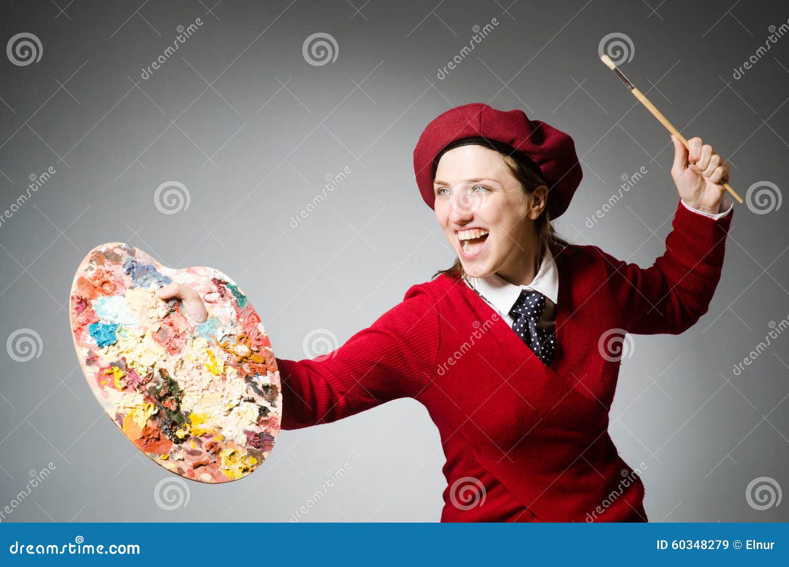 Funny Artist Working in the Studio Stock Image - Image of female, paint ...