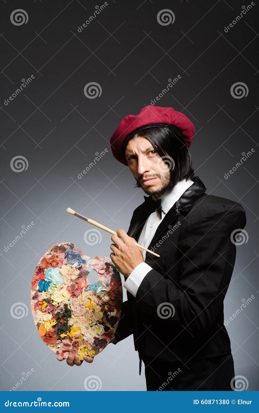 The Funny Artist Working in the Studio Stock Photo - Image of canvas ...