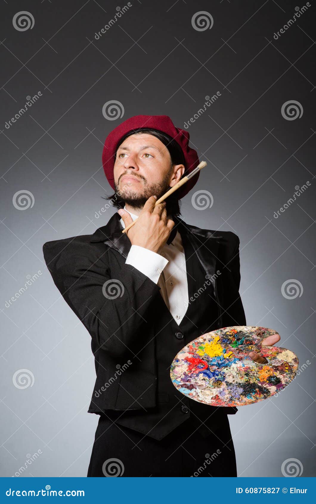 The Funny Artist Working in the Studio Stock Image - Image of artistic ...