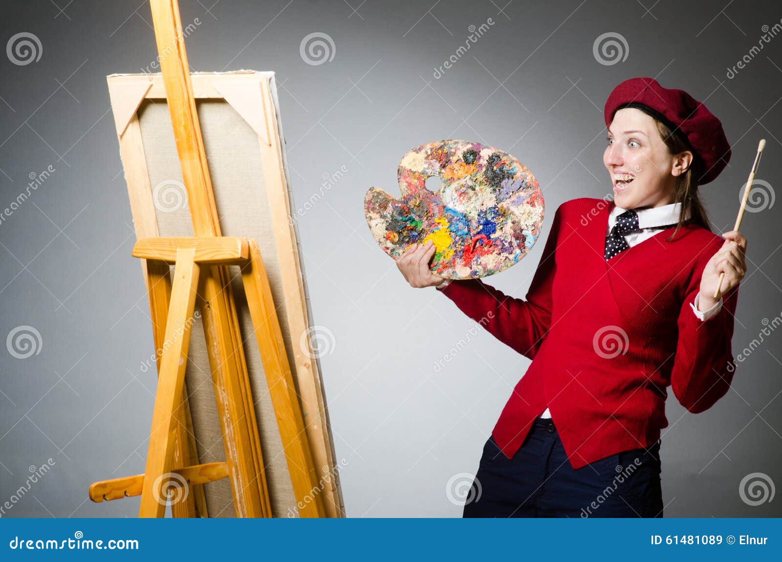 The Funny Artist Working in the Studio Stock Image - Image of ...