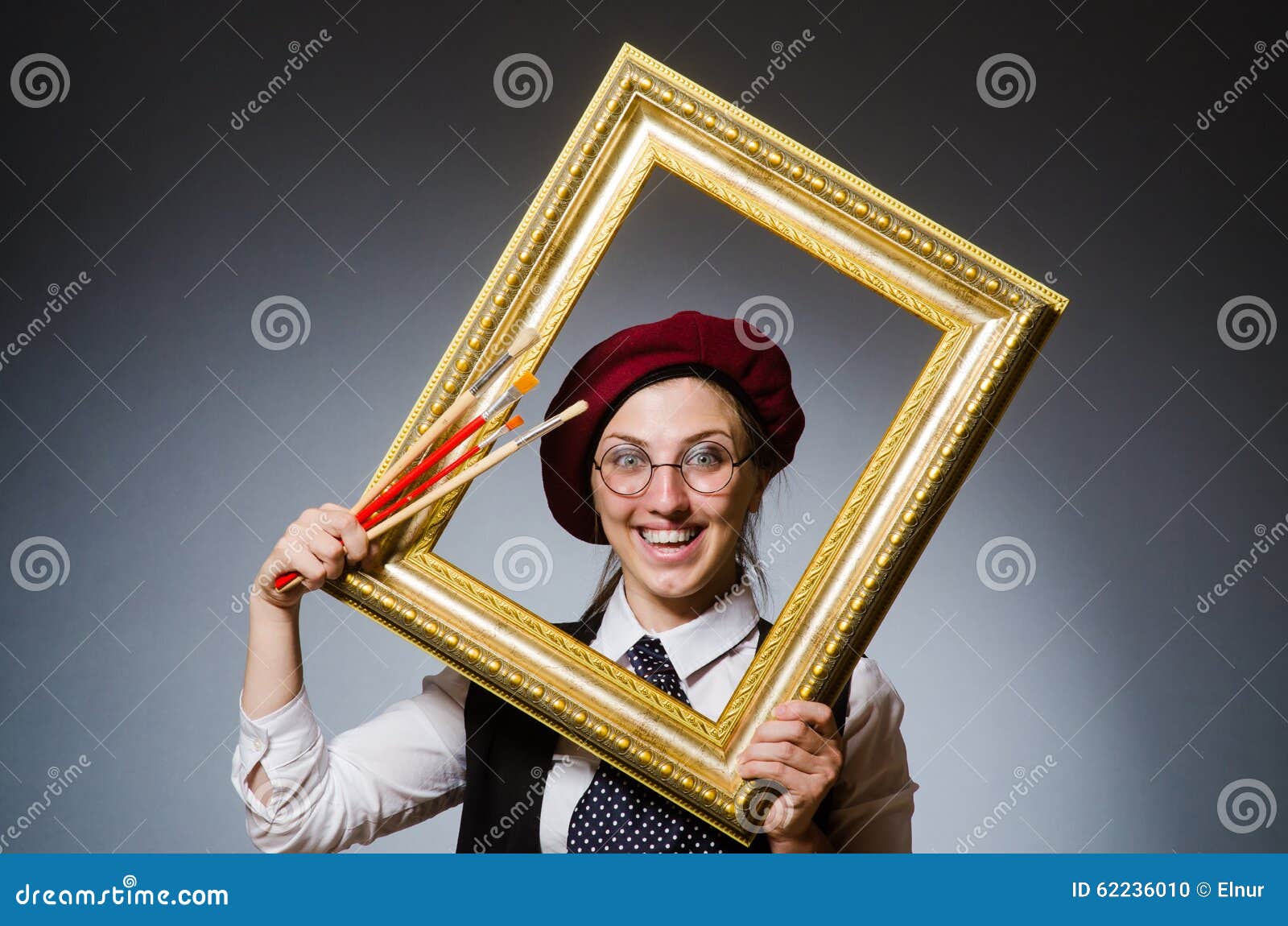 The Funny Artist Working in the Studio Stock Photo - Image of girl ...