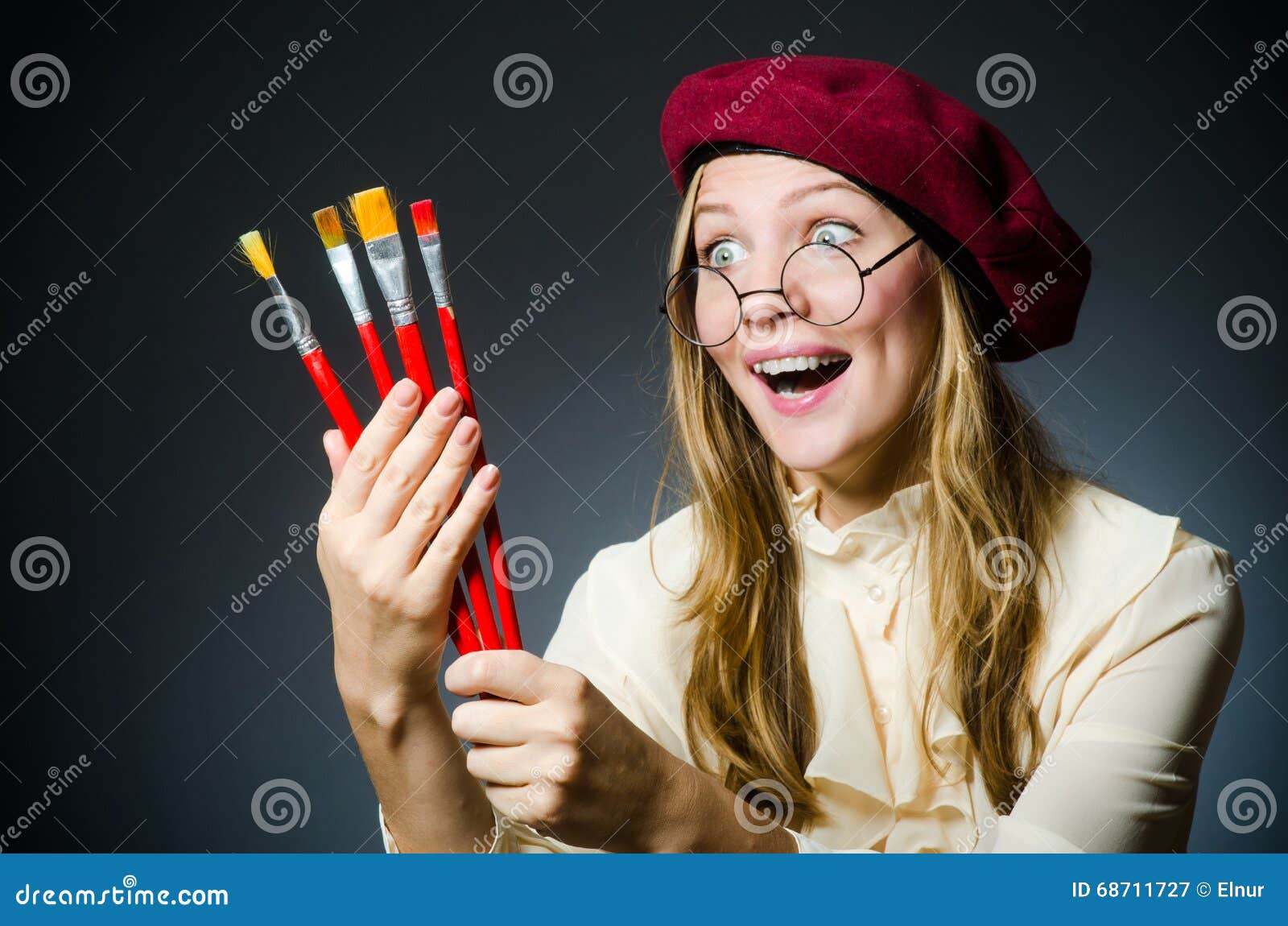 The Funny Artist Working in the Studio Stock Image - Image of painter ...