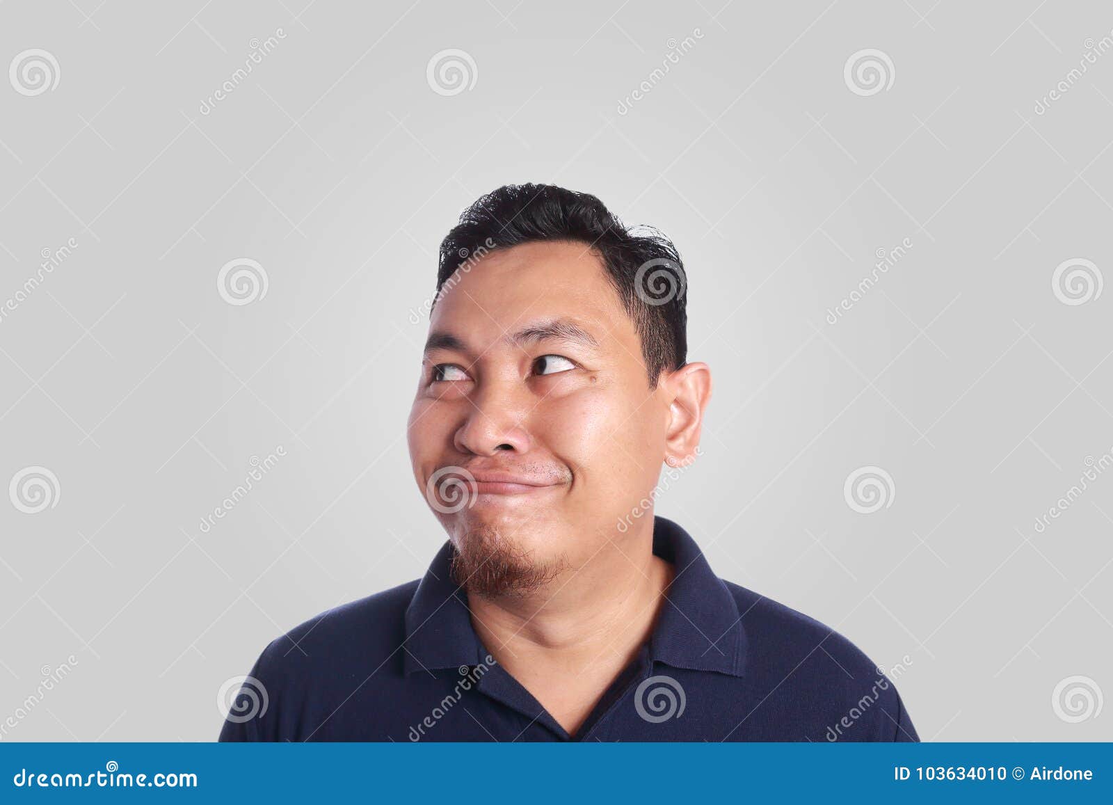 Funny Asian Man Thinking stock photo. Image of idea - 103634010