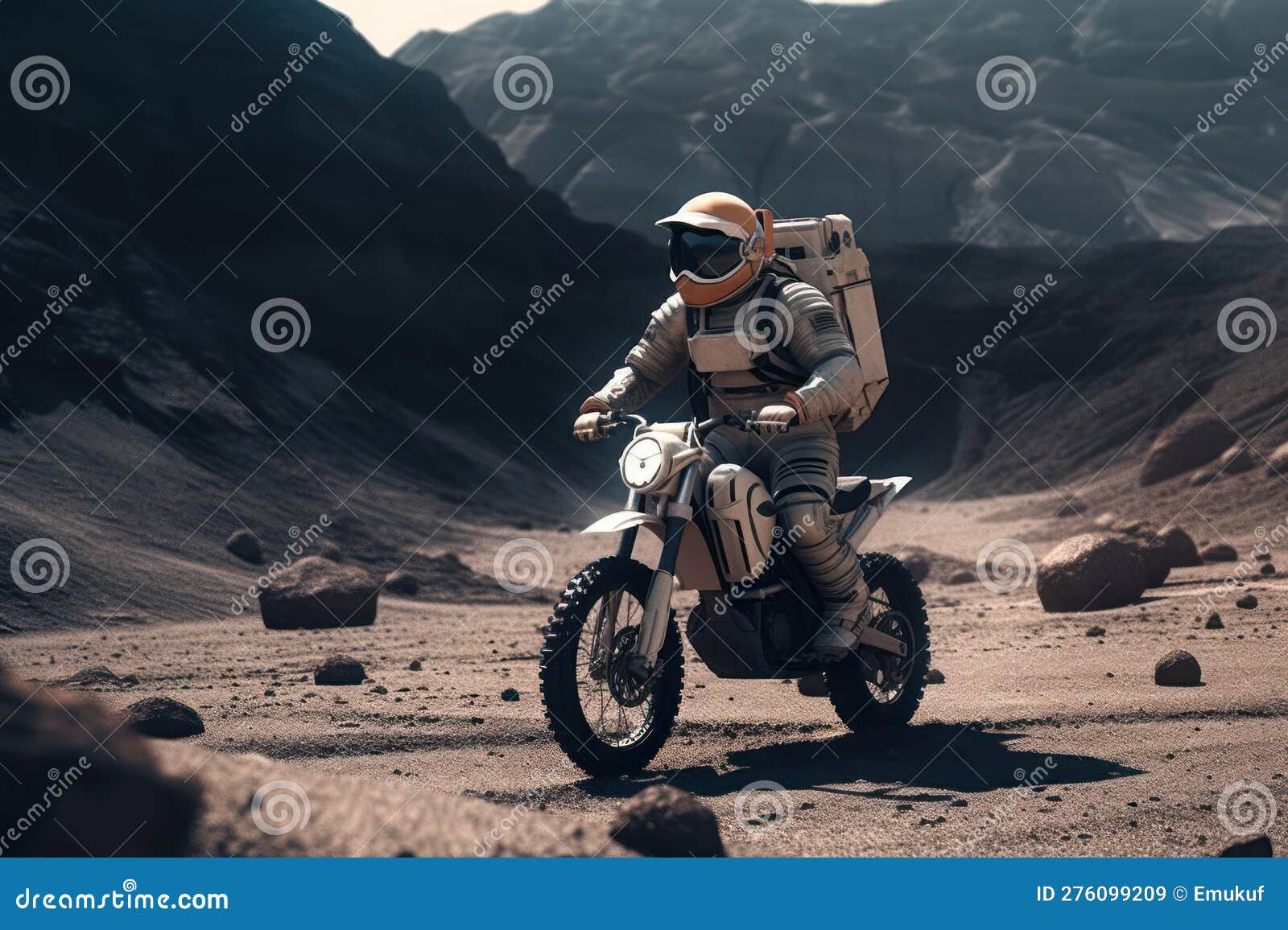 Funny Astronaut on Bike on Moon Planet Generative Ai Stock Illustration ...