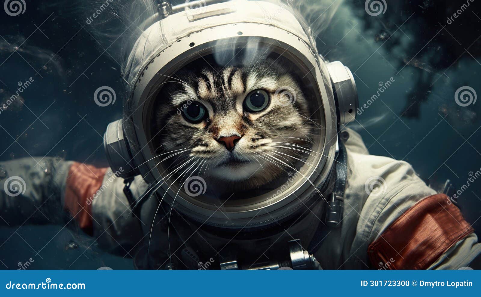 Funny Astronaut Cat In Space Suit Fun Kitty In Spacesuit Flying In