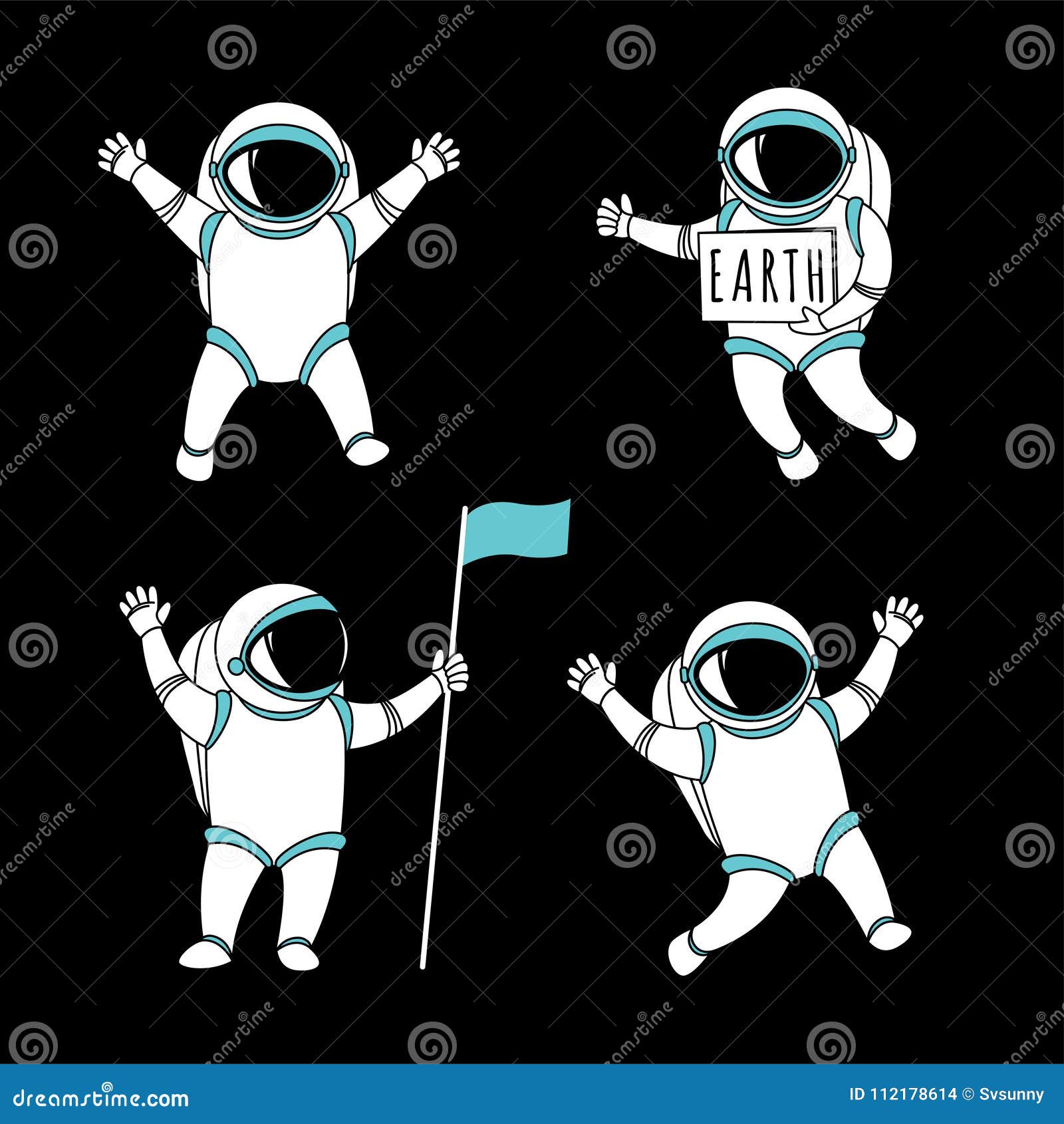 Funny Astronaut Spaceman Characters Exploring Outer Space Stock Vector ...