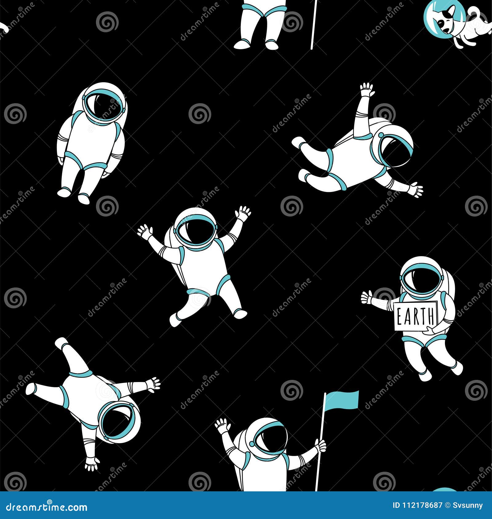 Funny Astronaut Spaceman Characters Exploring Outer Space Seamless ...