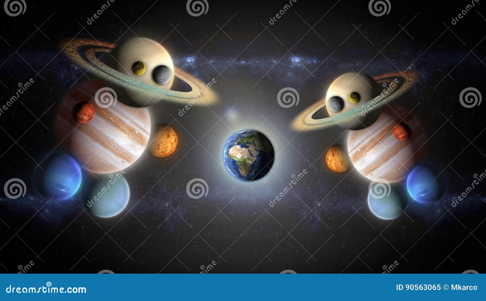 Funny Astronauts of Planets Observe Earth Planet Stock Illustration ...