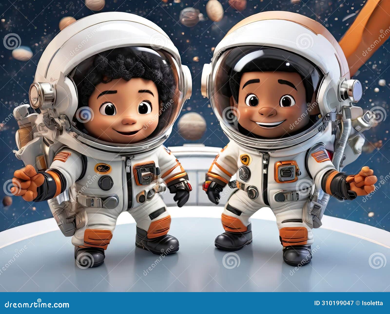 Funny astronauts in space stock image. Image of scene - 310199047