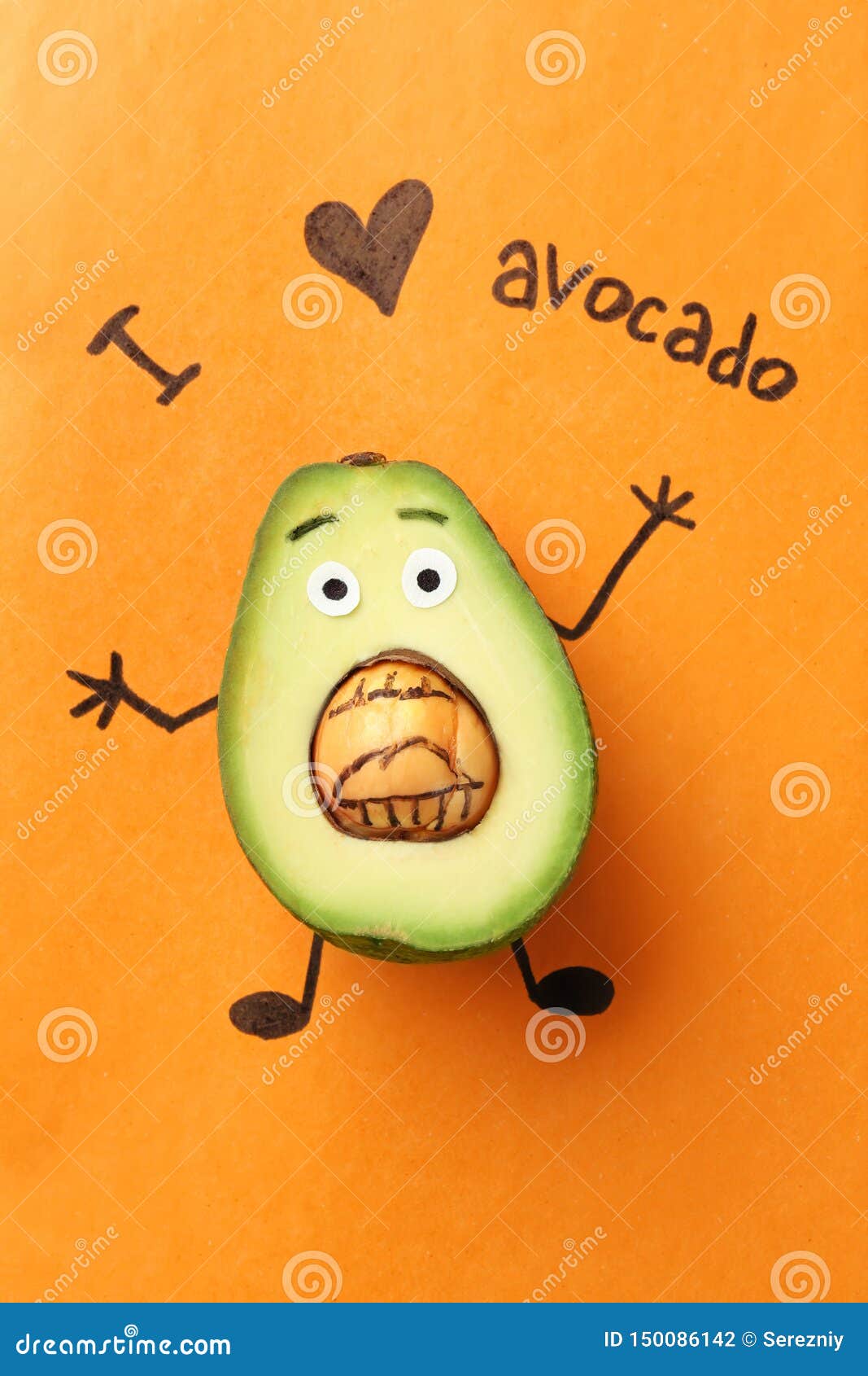 Funny Avocado on Color Background Stock Photo - Image of seed, orange ...