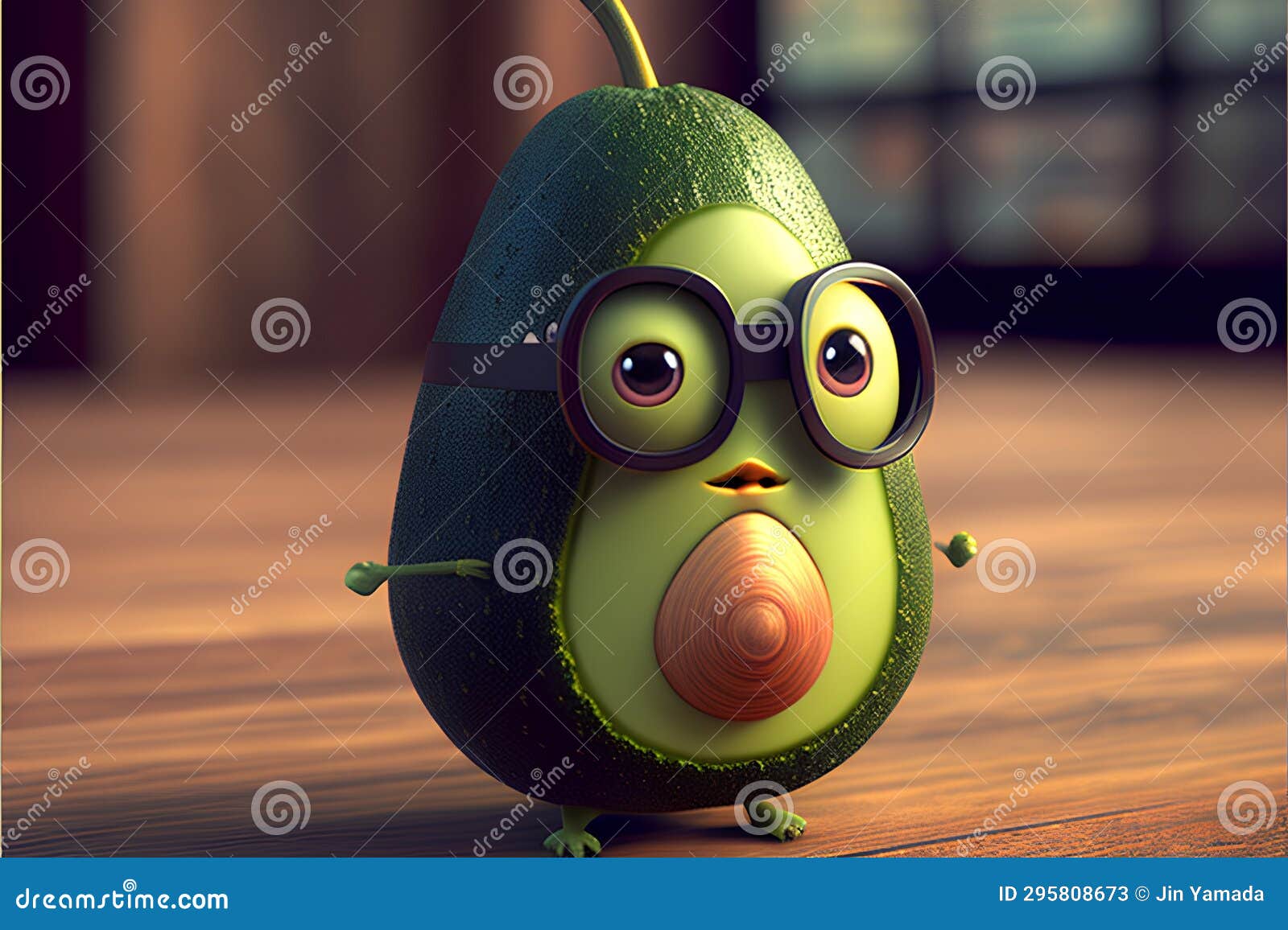 Funny Avocado with Glasses and Big Eyes. 3d Illustration Stock ...