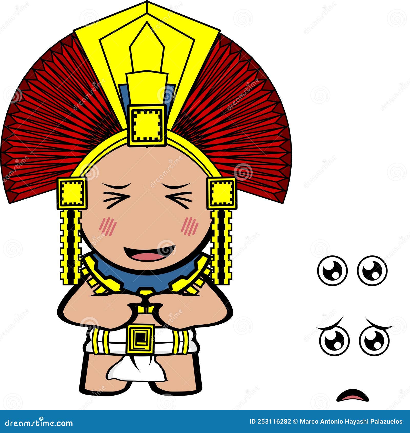 Ashamed Aztec Kid Mexican God Cartoon Vector Illustration ...
